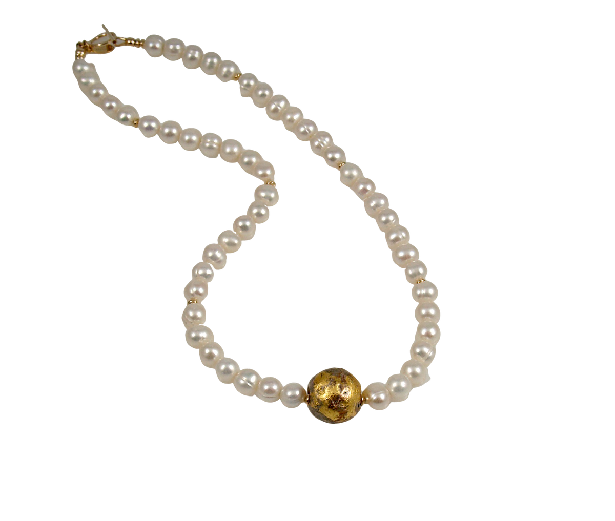 "I Do" Gold, Pearl and Lava Necklace