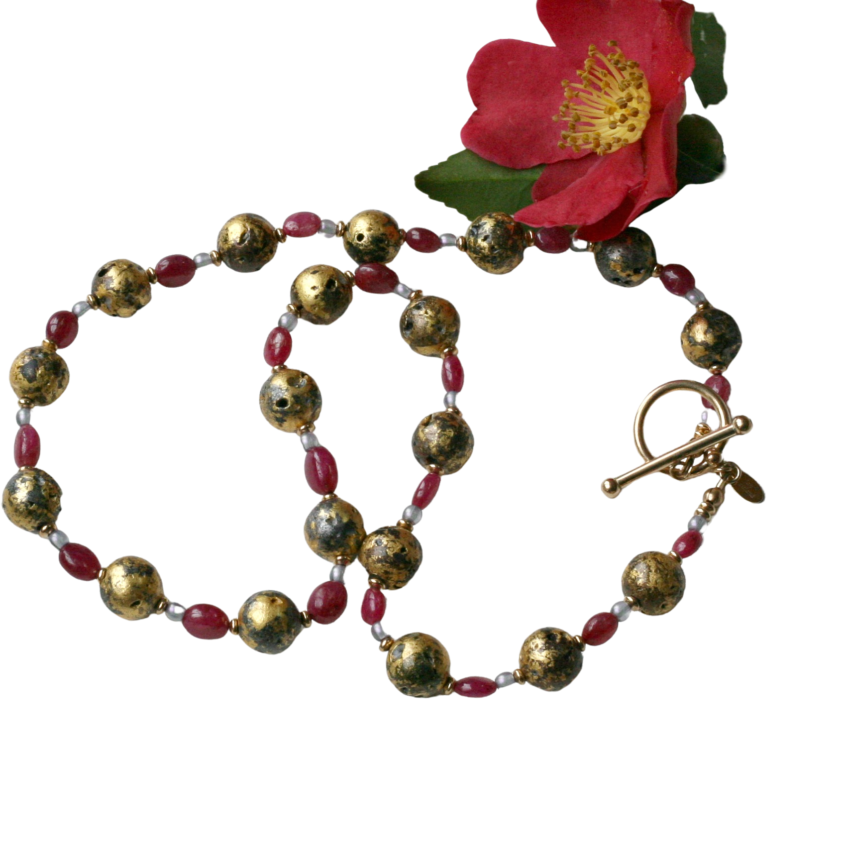 Gold and Ruby Glow Necklace, Lava Glow Jewelry